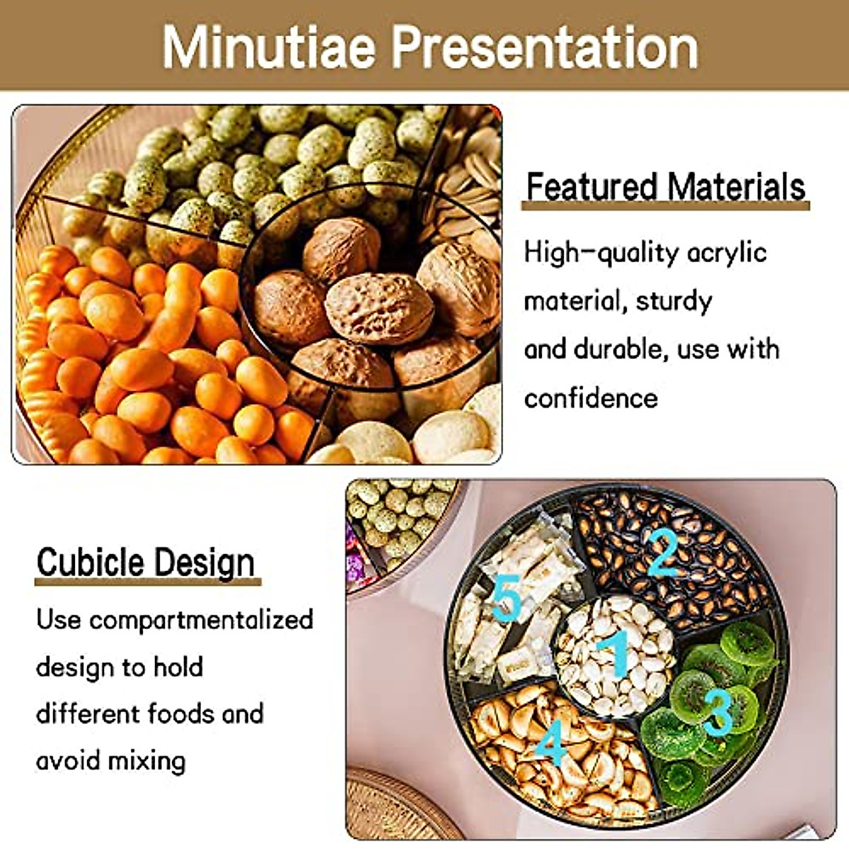 Snack Serving Tray,Large Capacity Stackable Snack Tray,Divided Serving Tray with lid,Household Divided Serving Tray,Fruit Platter Tray for Parties,Suitable for Cookies,Nuts,Candies
