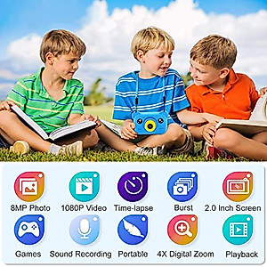 AILEHO Kids Camera for Boys Bear Cartoon Blue Child Video Camera Christmas Toy Birthday Gifts for 3-8 Year Old Starter Toddler Camera 8M 1080P with 32G Card LCD Screen 2.0"