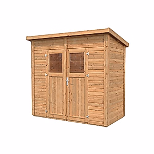 Leisure Season Urbano Lean to Shed Kit - Modern Weatherproof Outdoor Storage Shed with Floor, Doors, Plexiglass Windows, Pent Roof - Nordic Spruce Wood Shed Kit - Medium Brown, 8'x4' (URB8X47853)