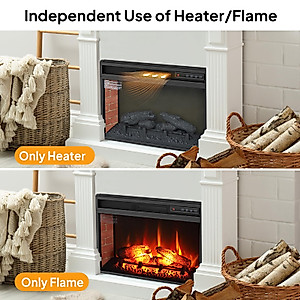 ROVSUN 26" Recessed Electric Fireplace Insert w/Remote Control Timer Adjustable Space Heater FireBox, 3 Flame Brightness, Two Side Built-in Wall Tiles Logs,CSA Listed(Black)