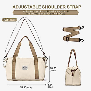 Travel Bag,Waterproof Duffel Gym Tote Bag,Weekender Carry On Overnight Bags for Women with Trolley Sleeve Wet Pocket,Travel Duffel Bags Hospital Bag, Beige Brown