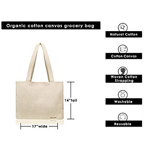 Canvas Grocery Shopping Bags - Cloth Tote Shopping Bags Heavy-duty - Washable Large Grocery Bags, Canvas Reusable Grocery Bags, Wine Shopping Bags with Handles, Reusable Tote Bag (1 Bag) 14"Hx17" Wx5"