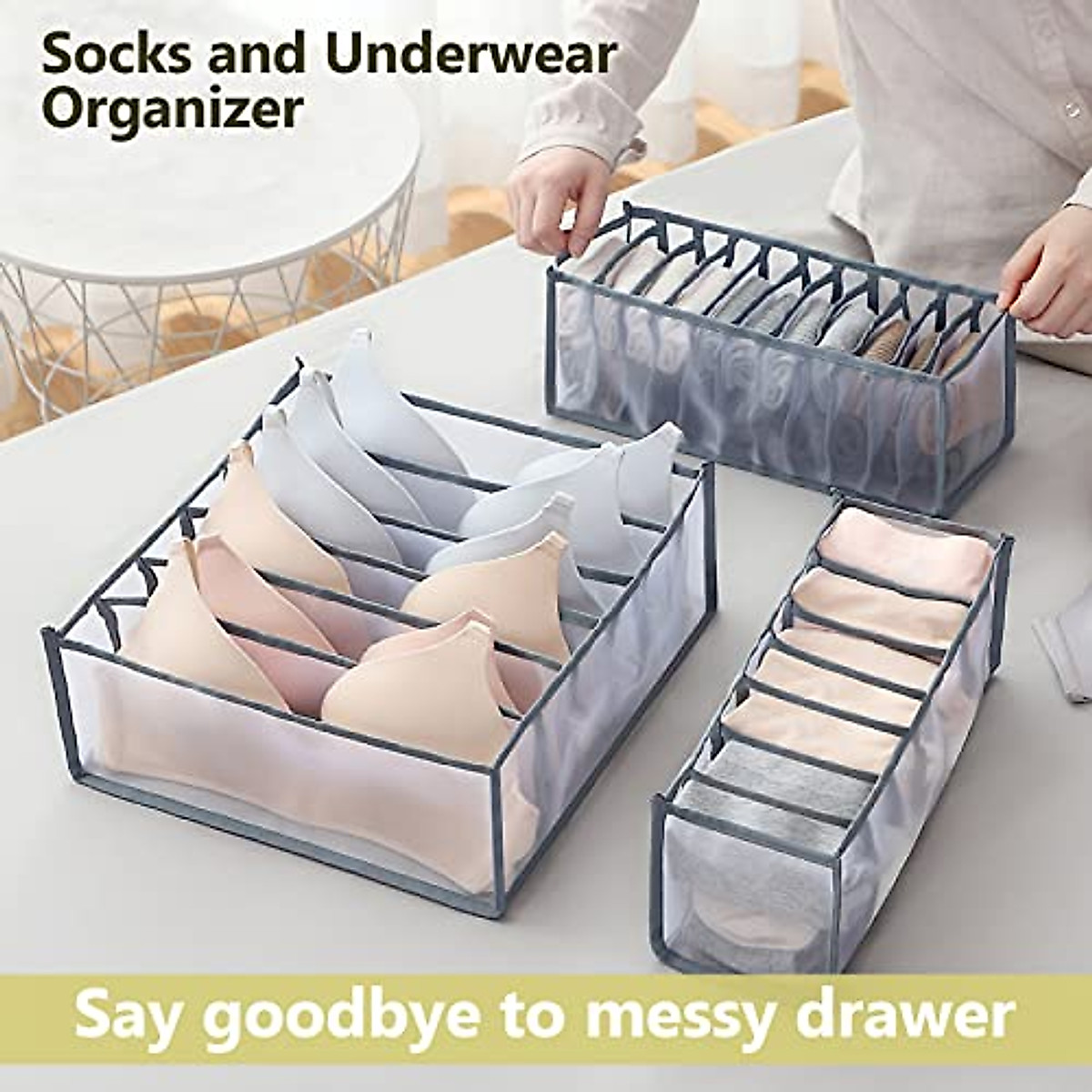 TIGARI Wardrobe Clothes Organizer, Closet Organizer Foldable Drawer Organizer for Clothing, Drawer Dividers for Clothes, Closet Storage for Trousers, Shirts, Jeans, T-Shirt, Bra, Underwear, Socks
