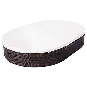 imasay Patio Lounge Bed with Cushion Poly Rattan Brown for Outdoor,Outside,Patio,Garden,Beach,Lawn,Sunbathing,Tanning,Pool,Adjustable Reclining Lounge Chairs