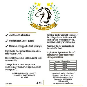 Smart Earth Camelina Horse Oil Supplement for Equine Care & Feed | Essential Oils for Joint Health | 1gal Jug