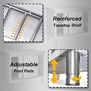 EHONXI Stainless Steel Commercial Worktable w/Sliding Doors for Prep & Work, 39" x 20" Commercial Kitchen Prep Table, Heavy Duty Workbench w/Cabinet for Home, Restaurant, Hotel and Garage