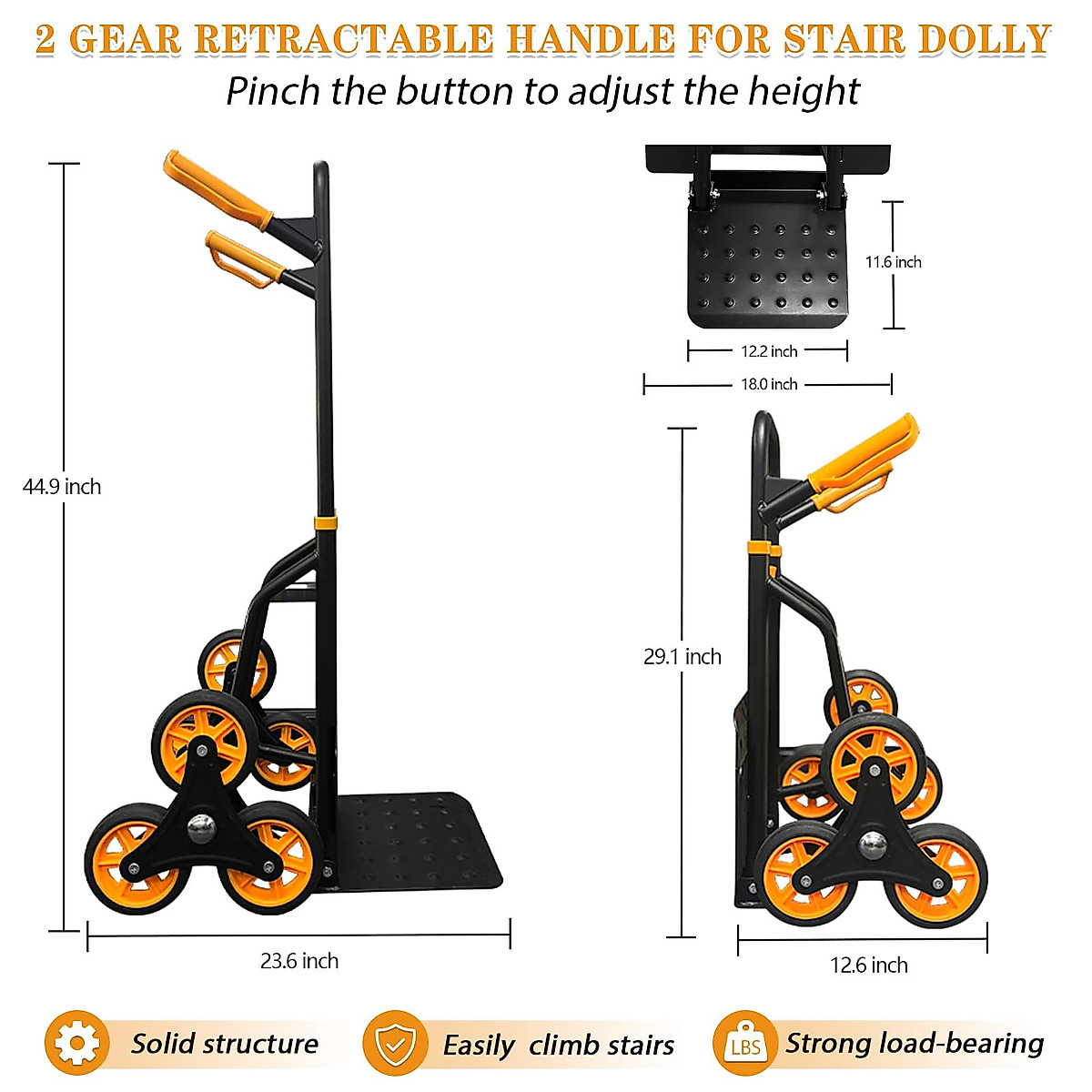 Stair Climbing Cart and Dolly,Heavy Duty Hand Truck 440 Lbs Capacity with Telescoping Handle and 6 Rubber Wheels for Shopping,Moving,Family,Office Use