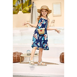 Arhiner Little Girls Casual Dress Spaghetti Strap Tropical Print Cami Dresses Flower 6-7Y