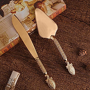 European Style Wedding Cake Knife and Server Set Exquisite Cake Cutting Set for Wedding Cake Cutting Set for Wedding (Gold-1)