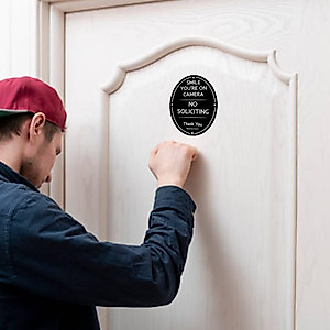 Ignixia No Soliciting Sign for House 4" x 5" Inches Smile You are on Camera Sign Digital Printed Oval Shape with Industrial Grade Adhesive No Soliciting Thank You Sign