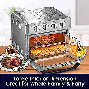 Toaster Oven Air Fryer Combo, AUMATE Kitchen in the box Countertop Convection Oven, Airfryer,Knob Control Pizza Oven with Timer/Auto-Off, 4 Accessories and Recipe Included,1550W,19 QT, Stainless Steel