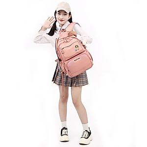 MOUTCLMB Kids backpack,Girls Backpack,Big-capacity School Backpacks 18.1*11.8*7.87in for Girls,School bags for Elementary Middle School High School,Send cute pendant（pink）