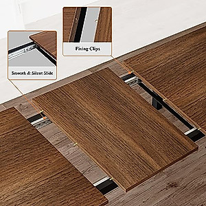 Feonase 5-Piece Dining Table Set for 6-10 People, 63" Large Extendable Kitchen Table Set with 2 Benches and 2 Square Stools, Dining Room Table with MDF Wood Board, Easy Assembly, Walnut