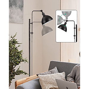 EDISHINE Industrial Floor Lamp, Adjustable Height & Head with Rotary Switch, Rustic Reading Lamp in Aged Black Finish, 65IN Farmhouse Standing Tall Metal Lamp for Living Room, Bedroom, Office