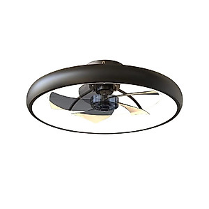 CIKASS Ceiling Fan with Lights Dimmable LED Reversible Blades Timing with Remote Control, 5 Invisible Blades Semi Flush Mount Low Profile Fan (21.5in, Black)