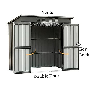 Domi Outdoor Storage Shed 6x4 FT,Metal Outside Sheds&Outdoor Storage Galvanized Steel,Tool Shed with Lockable Double Door for Patio,Backyard,Garden,Lawn Dark Grey