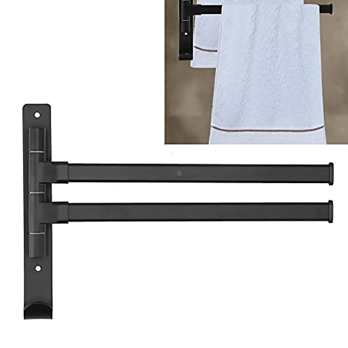 UUS Rotating Towel bar 2 arm Bathroom, Wall Mounted Swing Out Towel Rack with Hook for Bathroom, Kitchen Space Saving, Home, Hote
