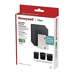 Honeywell HEPA Air Purifier Filter Kit – Includes 3 HEPA R Replacement Filters and 4 A Carbon Pre-Cut Pre-Filters – Airborne Allergen Air Filter Targets Wildfire/Smoke, Pollen, Pet Dander, and Dust