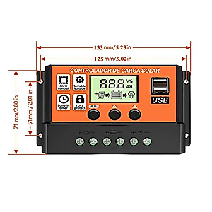 20A Solar Charge Controller, Solar Panel Charge Controller Intelligent Regulator with Dual USB Port 12V/24V,PWM Auto Paremeter Adjustable LCD Display Orange