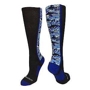 MadSportsStuff Digital Camo Shark Socks Over the Calf (Black/Blue/White, Small)