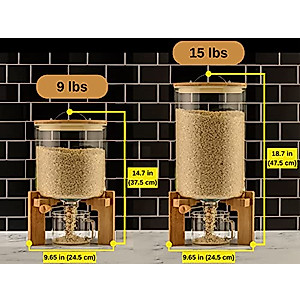 15 lbs/8 Liter Rice Dispenser, an Elegant Glass Rice Dispenser, Rice Container, Grain Dispenser, Rice Storage, Rice Holder, Rice Bin, Rice Dispenser with Bamboo Wood Stand
