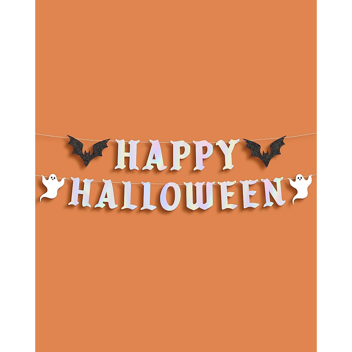 xo, Fetti Happy Halloween Iridescent Foil Banner - 5 Ft. | Spooky Season Decoration, Haunted House Party Sign, Ghost Decor, Bat Backdrop