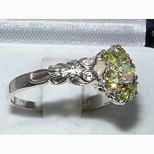 LetsBuyGold 925 Sterling Silver Real Genuine Opal and Peridot Womens Band Ring - Size 10