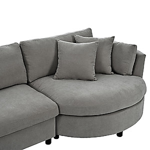 Merax 3 Seater Upholstered Couch Living Room Sofa with Three Pillows and Curved Seat for Apartment, Grey Sectional
