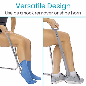 Vive Long Shoe Horn with Handle for Seniors (23") - Sock Remover and Long Handled Shoehorn for Men & Women - Boot, Shoe Helper and Sock Aid - Adjustable Extra Reach with Patent-Pending Foldable Design