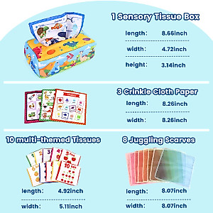Joyfia Tissue Box Toy, Montessori Toys for Babies 0-12 Months, Soft High Contrast Crinkle Cloth Sensory Toys, Toddlers Infants Early Learning Developmental Gifts for 1+ Year Old Boys Girls Kids