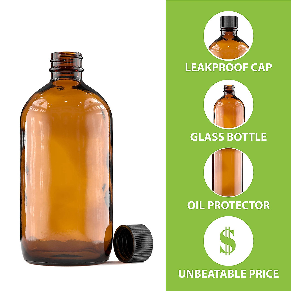 VINEVIDA 8 oz Amber Glass Bottles - 50 Pack Amber Boston Glass Bottles With Poly Cap - Bulk Glass Bottles - Empty Tincture Bottles for Essential Oils, Lab Chemicals, and Perfumes - Refillable Bottles