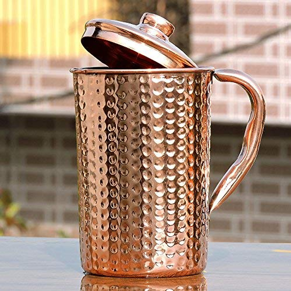 HealthGoodsIn - Pure Copper (99.74%) Hammered Water Jug | Copper Pitcher for Ayurveda Health Benefits (50.7 US Fluid Ounce)