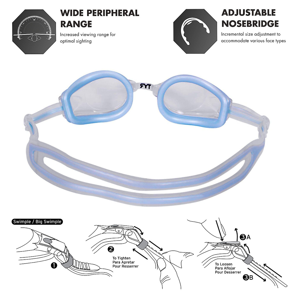 TYR Femme T-72 Petite Performance Goggle (Clear/Ice Blue)