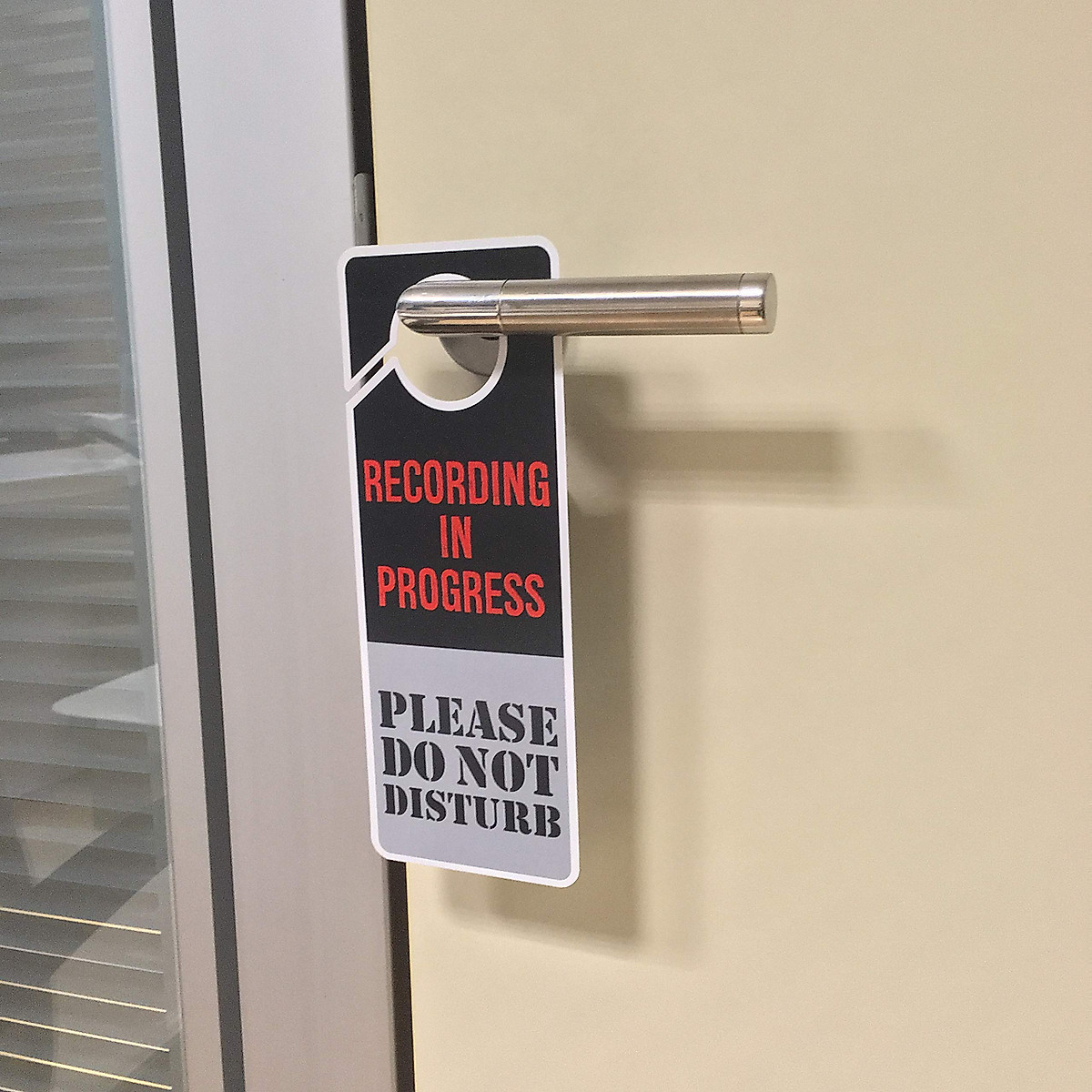 CLEVER SIGNS Recording in Progress - Please Do Not Disturb Sign, Door Knob Hanger 2 Pack, Double Sided, Ideal for Using in Any Room.