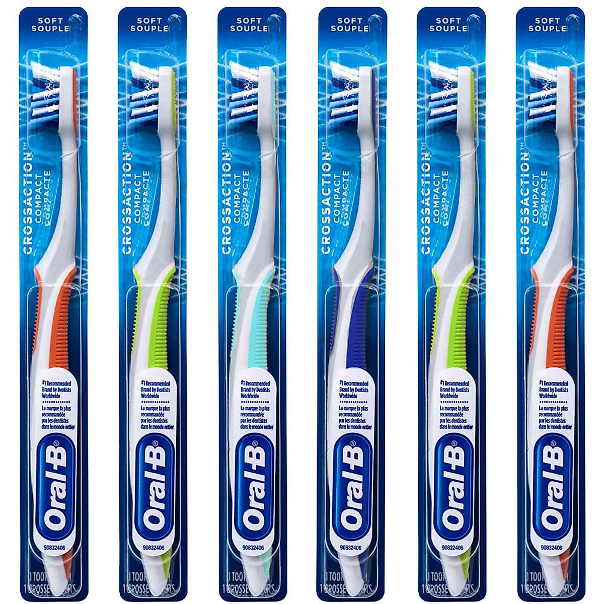 Oral-B CrossAction Compact Toothbrush, 23 Soft (Colors Vary) - Pack of 6