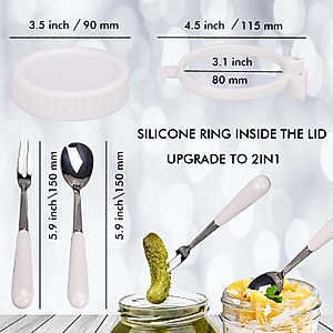 Overnight Oatmeal Lid，Overnight Oats Containers 4 piece set，Pickle Fork ，spoon，Suitable for mason jars and overnight oats jars(black White，Jars not Included)