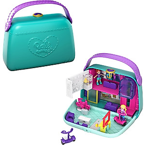 Polly Pocket 2-in-1 Playset, Travel Toy with 2 Micro Dolls & Surprise Accessories, Pocket World Mini Mall Escape Purse Compact
