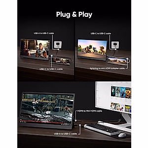 Portable Monitor 14.1'' FHD 1080P Laptop Monitor USB-C HDMI Travel Monitor for Laptop, Ultra-Slim IPS HDR Display w/Speakers, External Small Monitor for PC Phone Mac Xbox PS5/4 Switch