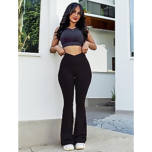 BOOVET Women's Flare Yoga Pants with Pockets Crossover High Waisted Bootcut Flare Yoga Leggings Tummy Control Workout Pants Black