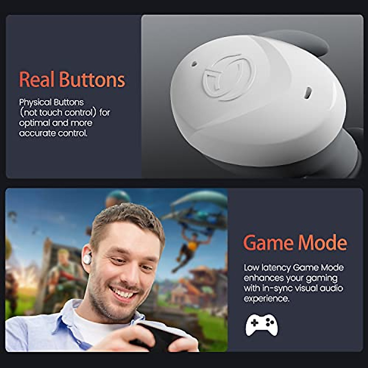 OCELY Wireless Sports Earbuds, [Lilt Series] Bluetooth 5.2 Ear Bud Headphone, Noise Isolation, Transparency, Gaming Mode, IPX7 Waterproof, ENC, Clear Calls, 24H with Charging Case, White