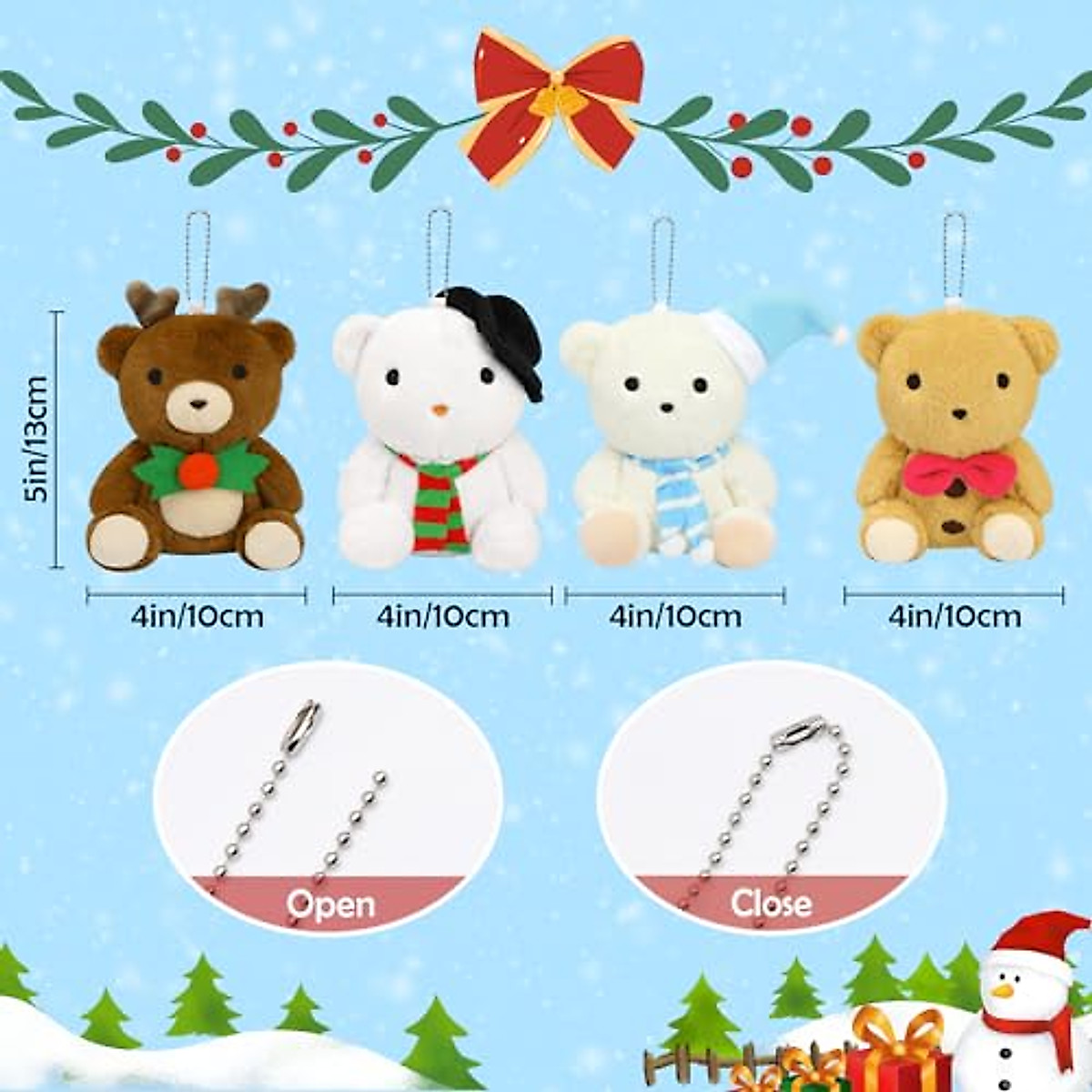 JIAJEGTGT Christmas Mini Stuffed Animals Reindeer Santa 4PCS Plush Toy Set Teddy Bear Stuffed Animals Xms Gifts for Kids