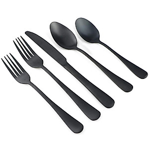 JANKNG 20-Piece Stainless Steel Flatware Set, Matte Finish Black, Service for 4