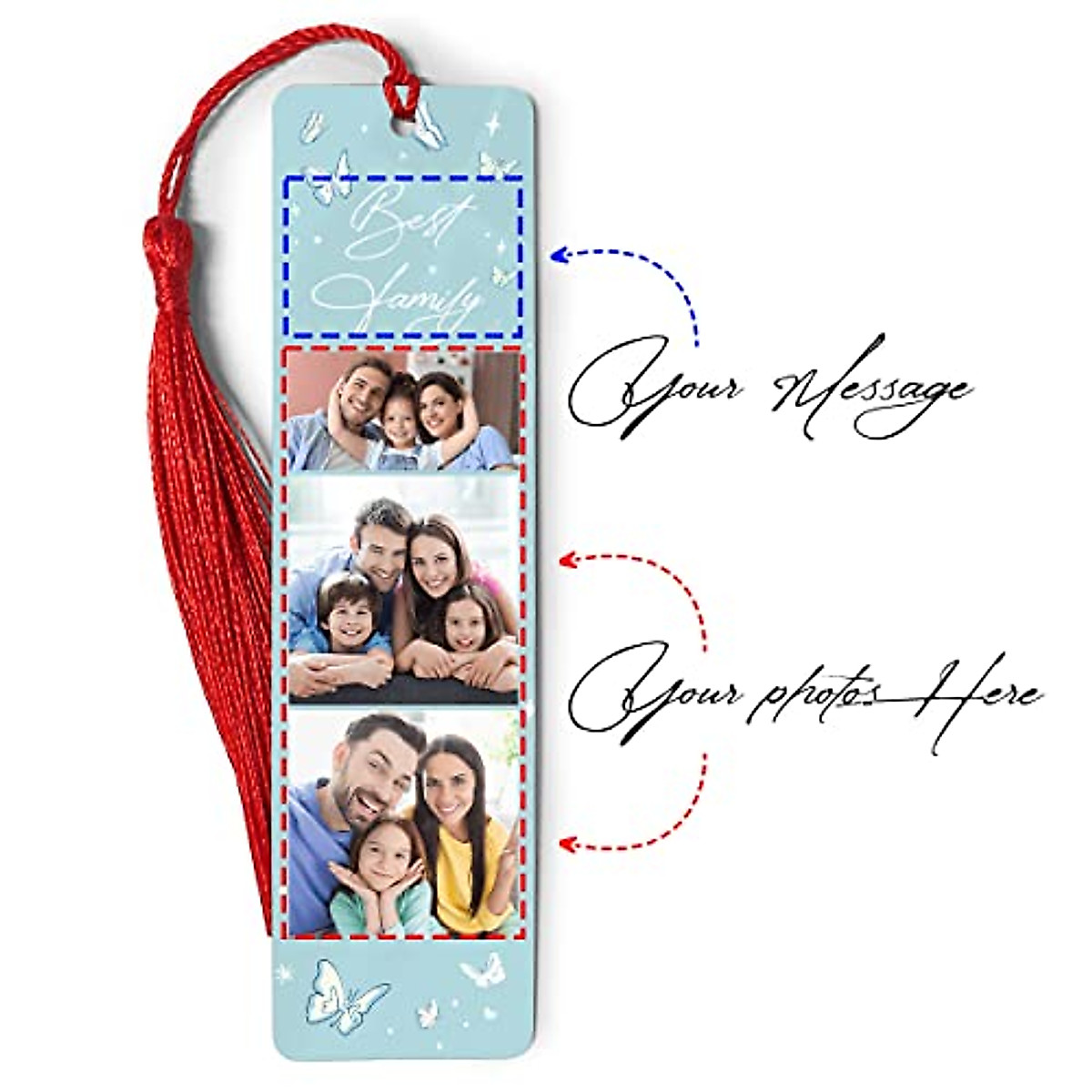 Generic Personalized Bookmark, Customized Family Photo Poster, Picture Frame Bookmarks with Text Message, Design Your Own Marker Ornament Ruler, Gifts for Mom Dad Kids Book Lover On Birthday