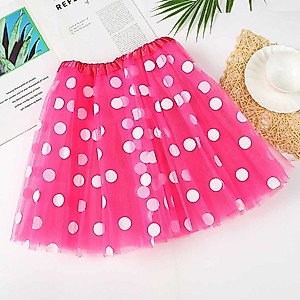 TWINKLEDE Women's Polka Dot Tulle Tutu Skirt Layered Ballet Tutu Skirts Halloween Costume Tutu Skirt for Women and Girls (A Hot Pink)