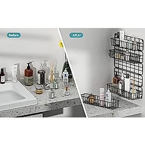 CALM COZY Bathroom Organizer, 4-Tier Shower Caddy Basket, Wall Mount Shower Organizer Metal Shelves Organization, Rustproof Bathroom Shelves Storage with 6 Hooks for Hanging Sponge, Black