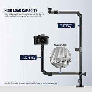NEEWER Overhead Camera Desk Mount Rig Stand with 2 Boom Arms for Photography Devices: Video Light Ring Light Phone Mount Webcam Mic Compact DSLR for Home Office Studio Live Streaming Broadcast, ST008