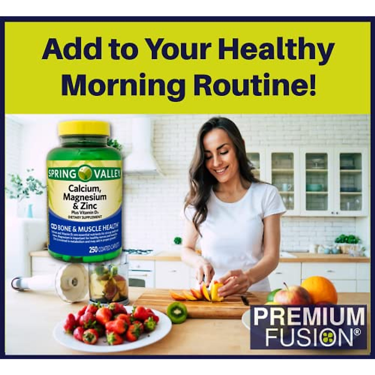 Calcium Magnesium & Zinc Plus - Vitamin D3 Coated Caplets | 250 Caplets | Spring Valley - Healthy Bones, Teeth, Nerve, Muscle, Heart & Immune Function + Vitamin Pouch and Guide to Supplements