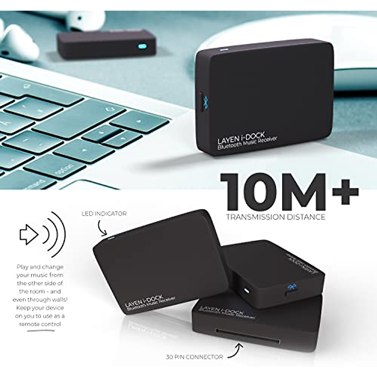 LAYEN i-Dock - Premium 30 Pin Bluetooth Adapter | Qualcomm CSR Chipset | aptX = Superior Wireless Audio | Multi-Pair | for Bose SoundDock & Other iPod iPhone Docking Stations (Not for Cars)