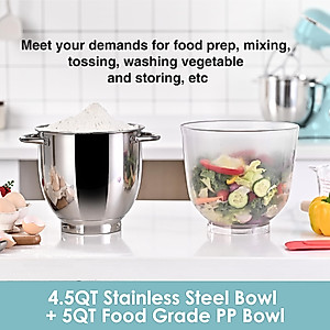 Kitchen in the box Stand Mixer, 4.5QT+5QT Two bowls Electric Food Mixer, 10 Speeds Kitchen Mixer for Daily Use with Egg Whisk,Dough Hook,Flat Beater (Blue)