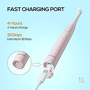 mornwell Sonic Electric Toothbrush T27 Electric Toothbrush with 4 Dupont Brush Heads Ultra Sonic Motor 3 Modes & Smart Timer Rechargeable Electric Toothbrush for Teenagers and Adults